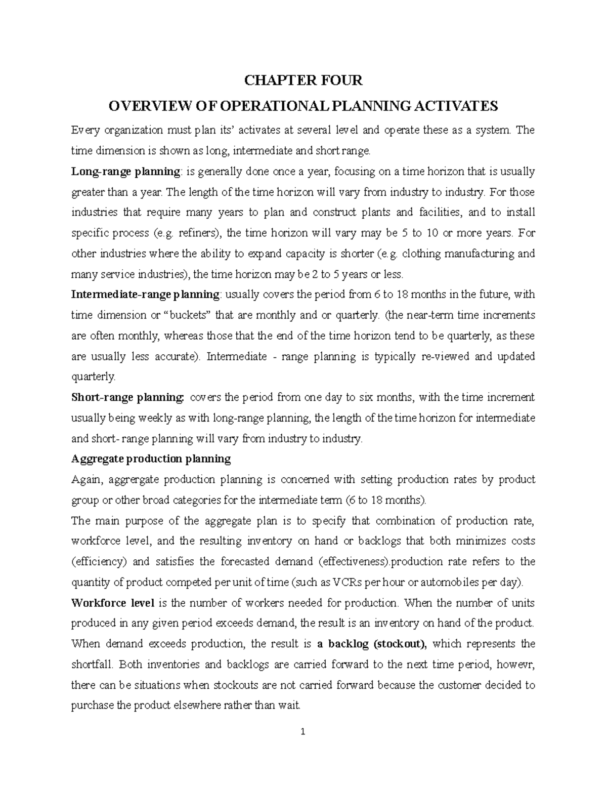 Chapter 4 OM - operation management - CHAPTER FOUR OVERVIEW OF ...