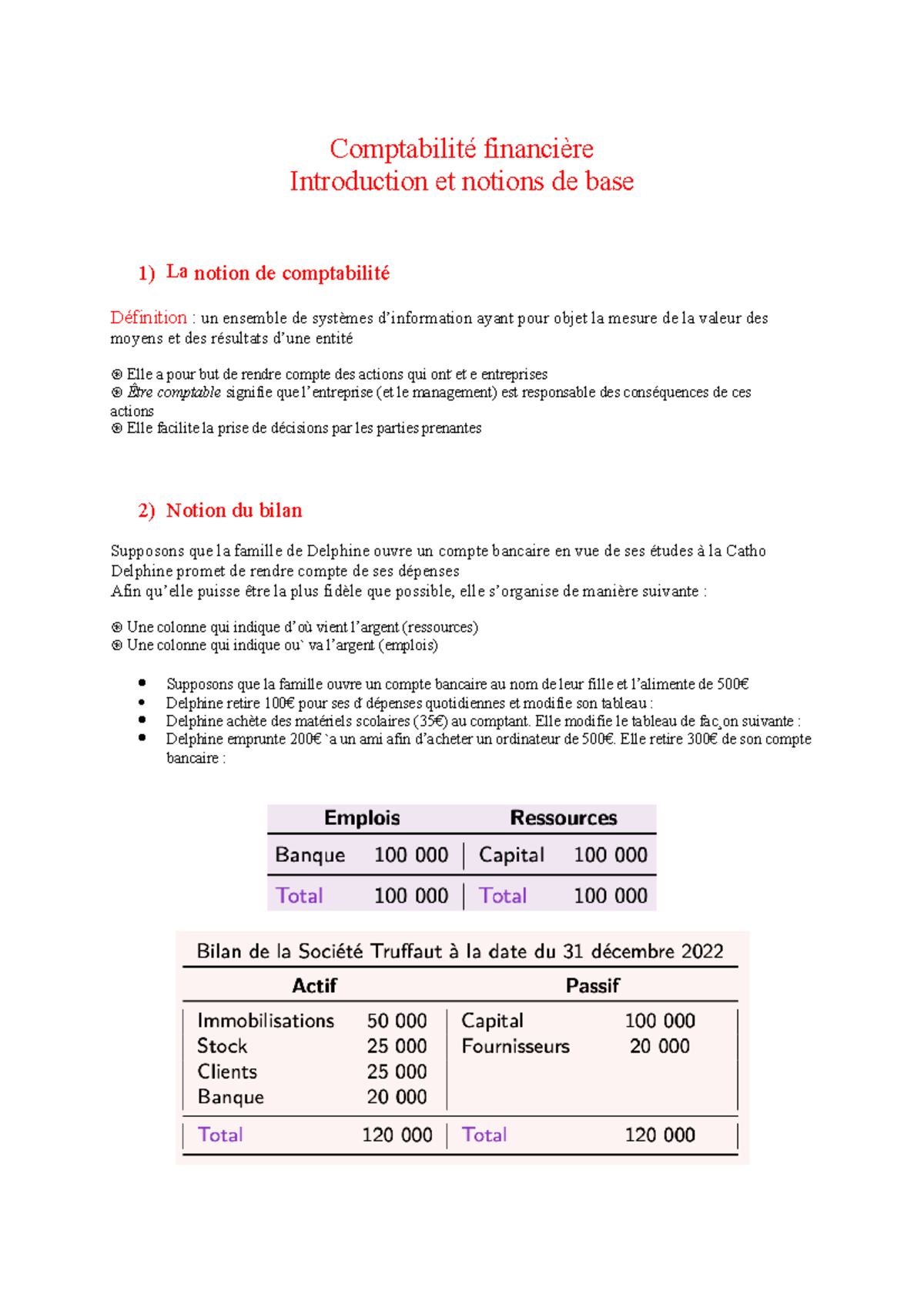 Comptabilité financière - Comptabilité financière Introduction et notions de base 1) La notion ...