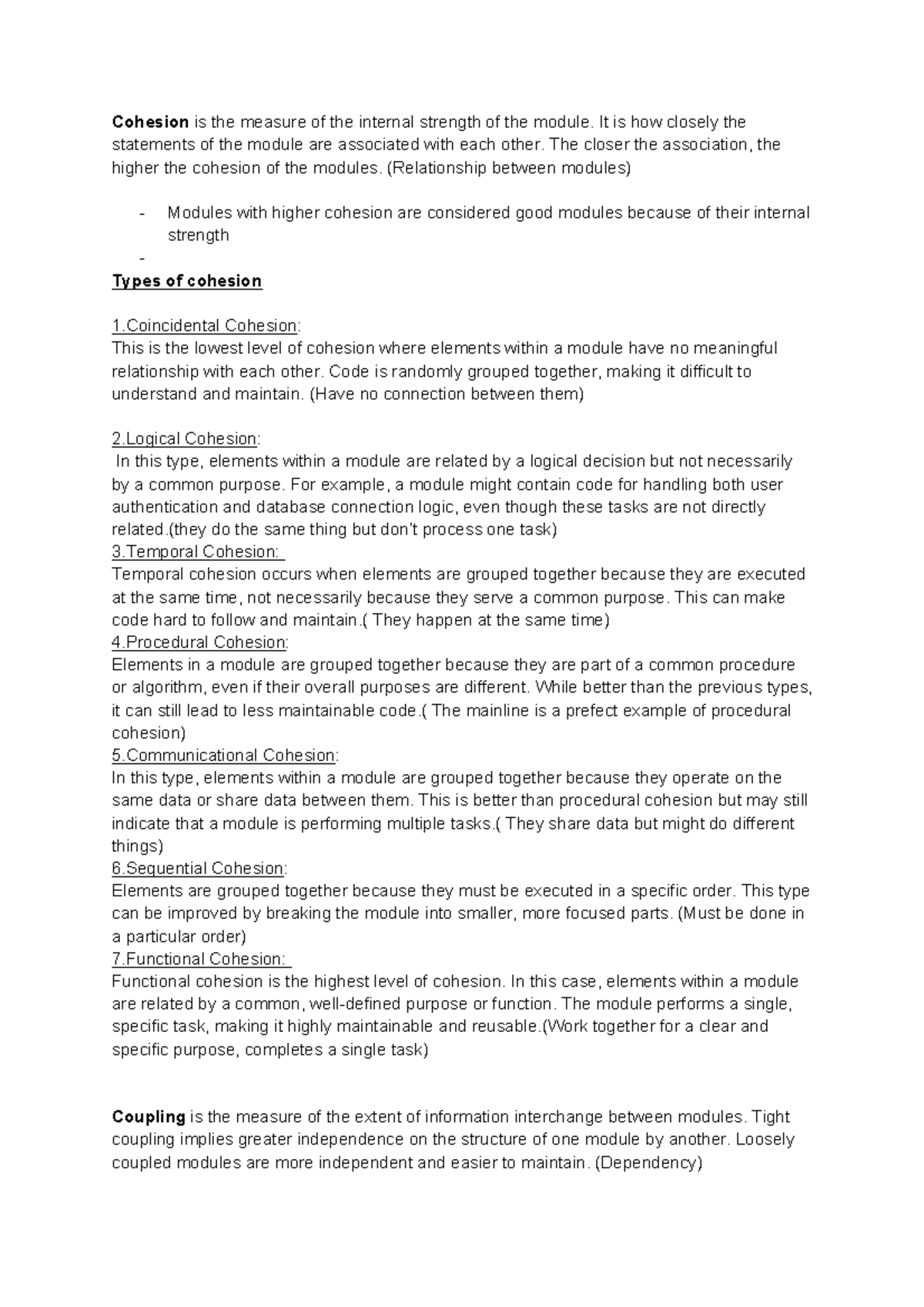 Cohesion and coupling - Summary Informatics - Cohesion is the measure of the internal strength ...