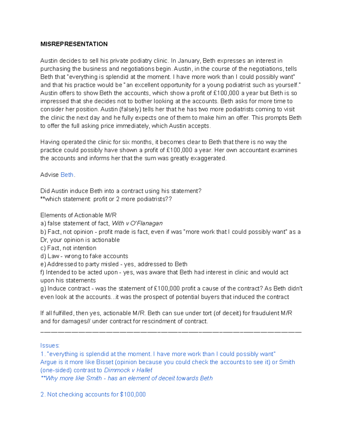 Tutorial #7 - Misrepresentation in Contract Law - MISREPRESENTATION ...