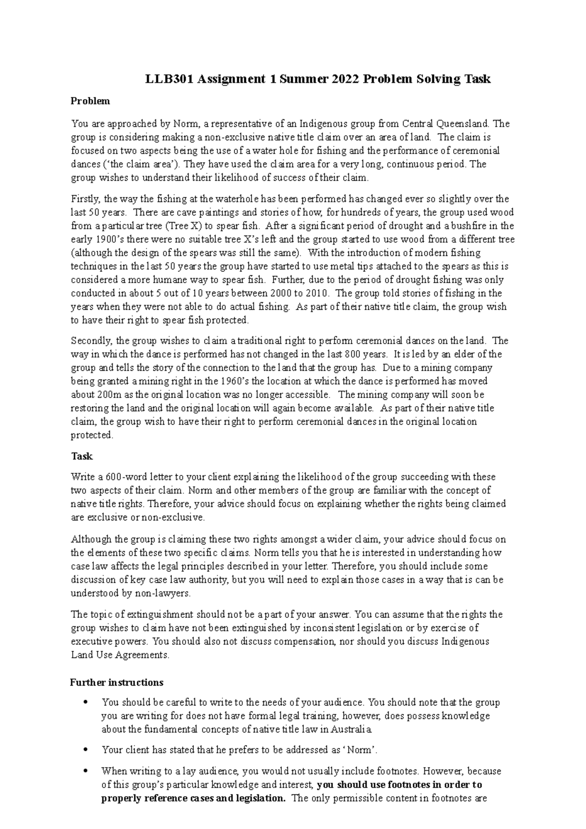 Summer 2022 LLB301 Assignment 1 Final-1 - LLB301 Assignment 1 Summer 2022 Problem Solving Task ...