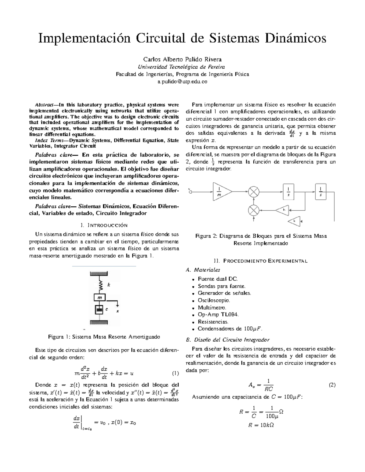 Practica 6Elec Lineal - Implementación circuital de un sistema físico ...
