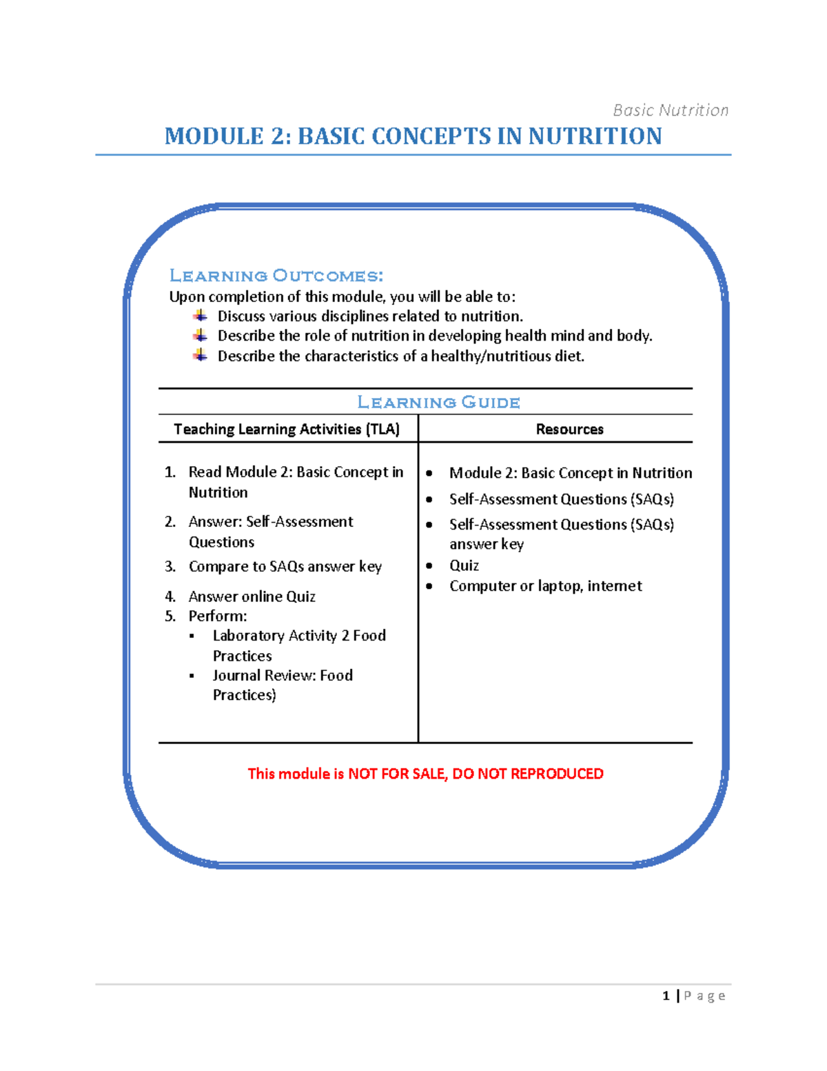 Basic Nut - LOL - Basic Nutrition MODULE 2: BASIC CONCEPTS IN NUTRITION ...
