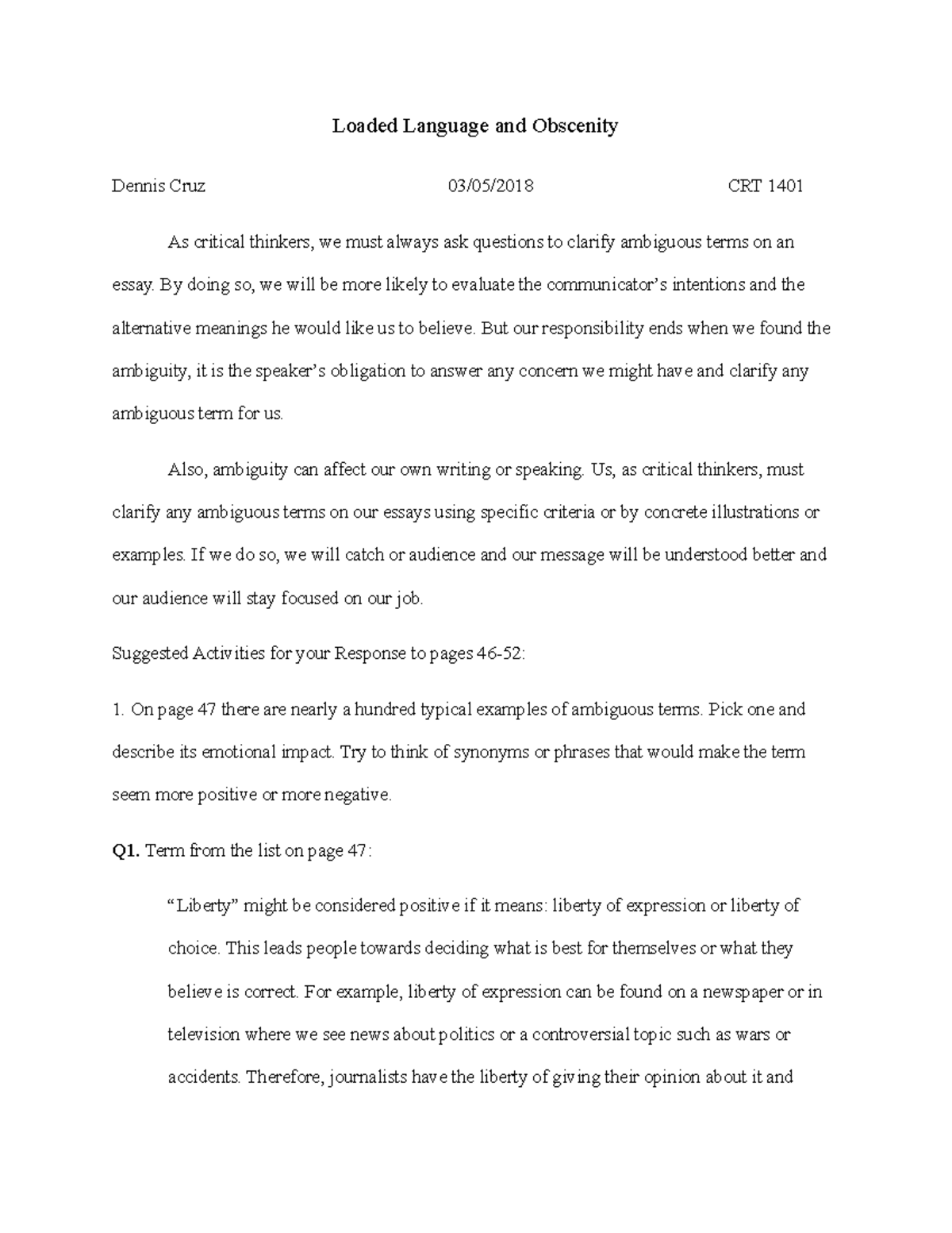 Loaded Language and Obscenity - Loaded Language and Obscenity Dennis ...