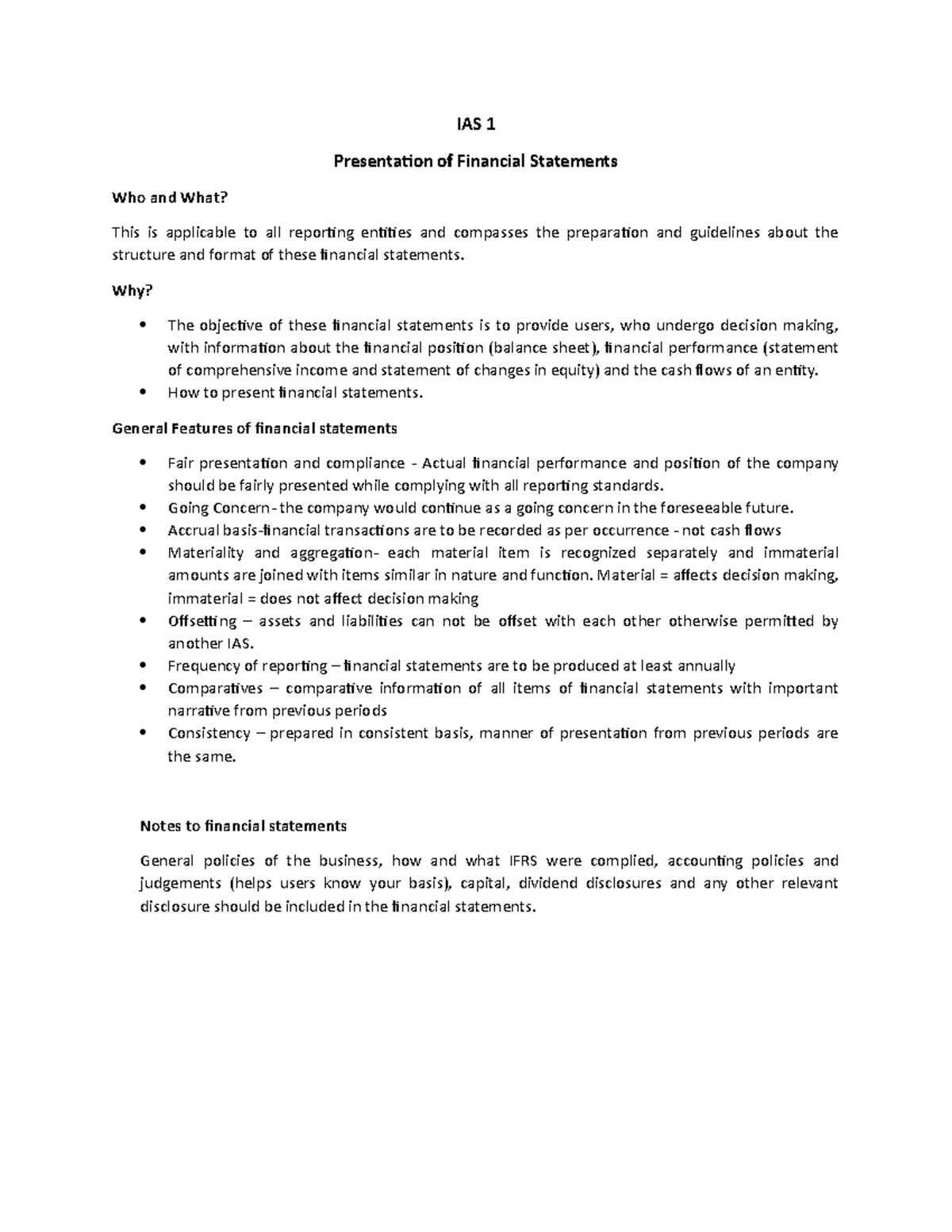 IAS1 IAS1 Summary Pt 1 IAS 1 Presentation Of Financial Statements