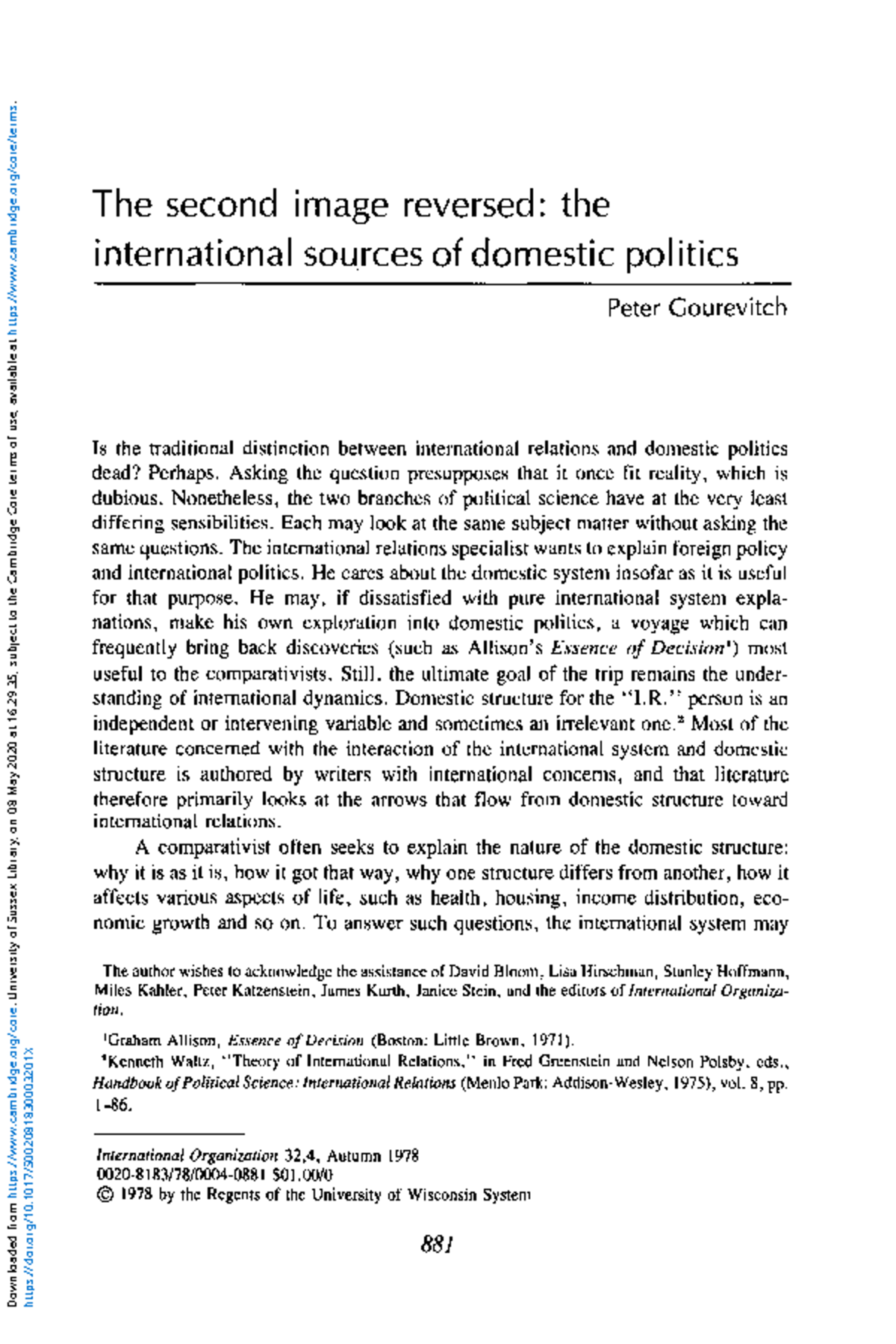 Second image reversed the international sources of domestic politics ...