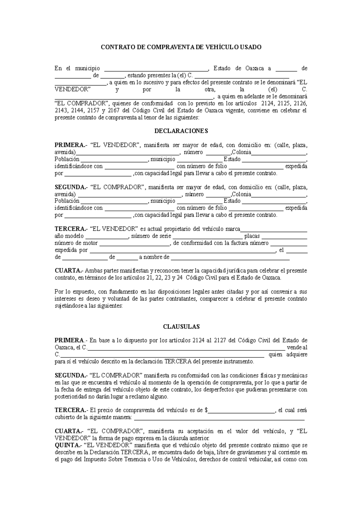 Contrato De Compraventa Veh Culo/contrato De Compraventa Vehiculo