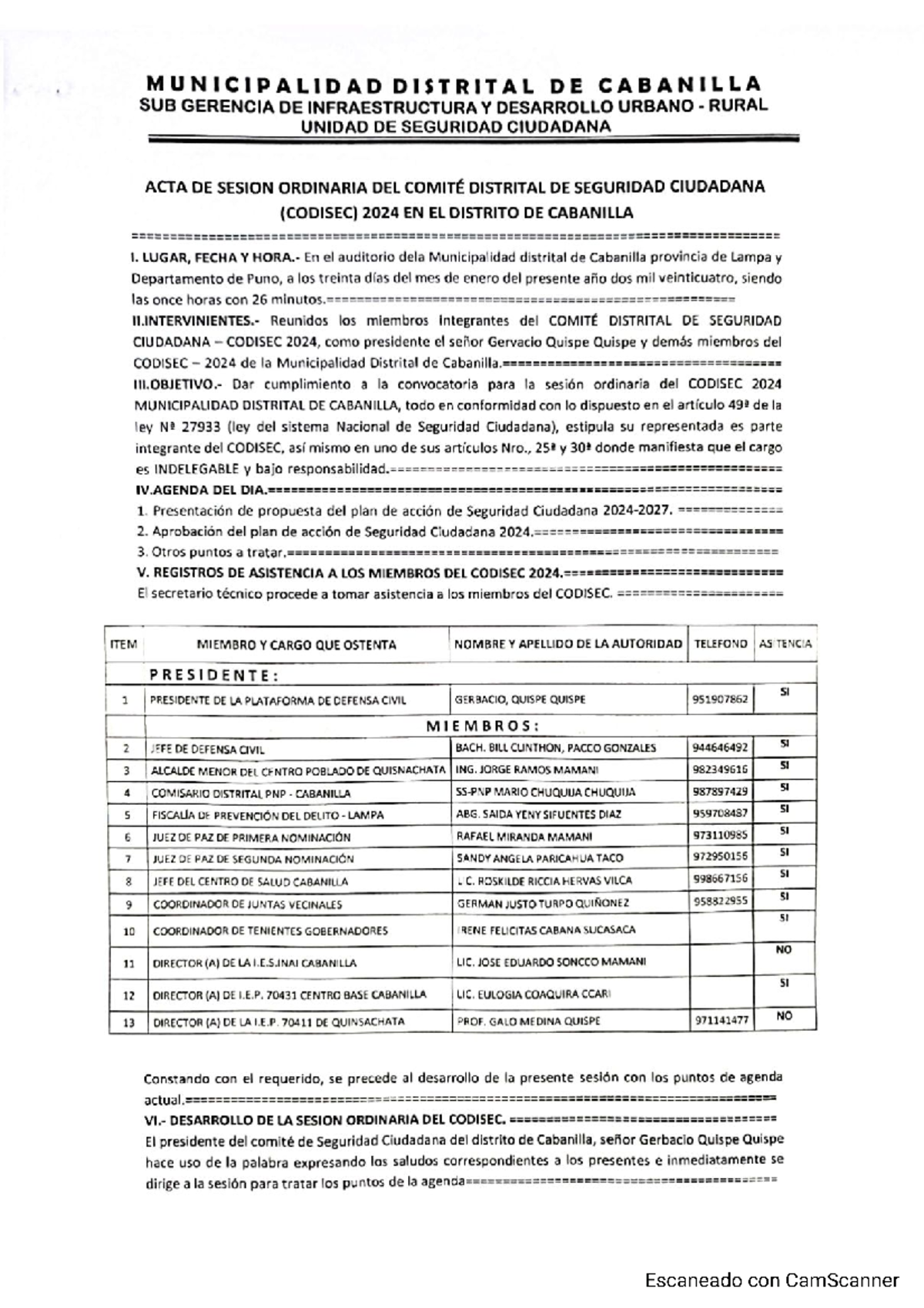 ACTA DE Primera Sesion Ordinaria Codisec - Seguridad y defensa nacional - Studocu
