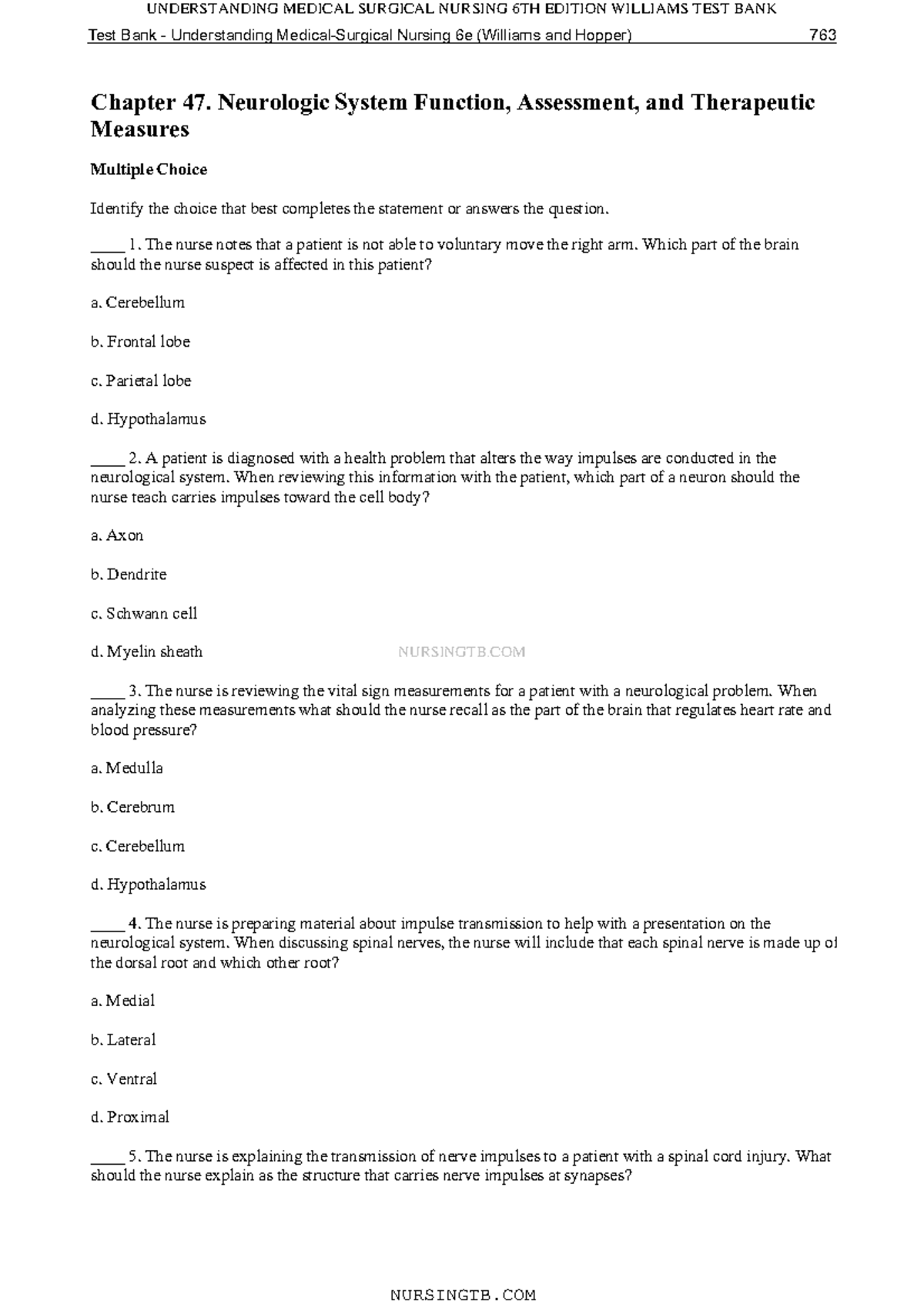 Test Bank - Understanding Medical-Surgical Nursing 6e (Williams and ...