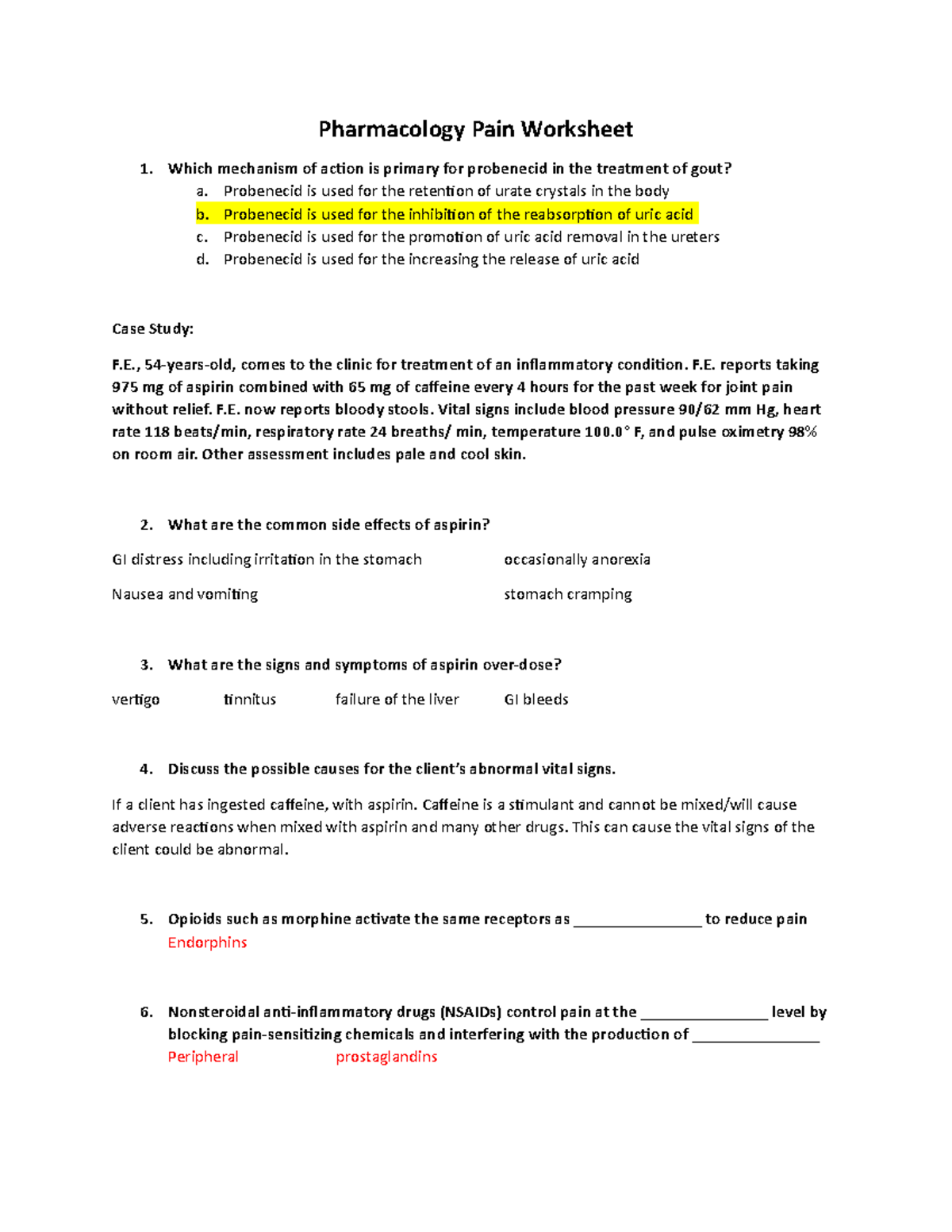 Pharmacology Pain Worksheet - Pharmacology Pain Worksheet Which ...