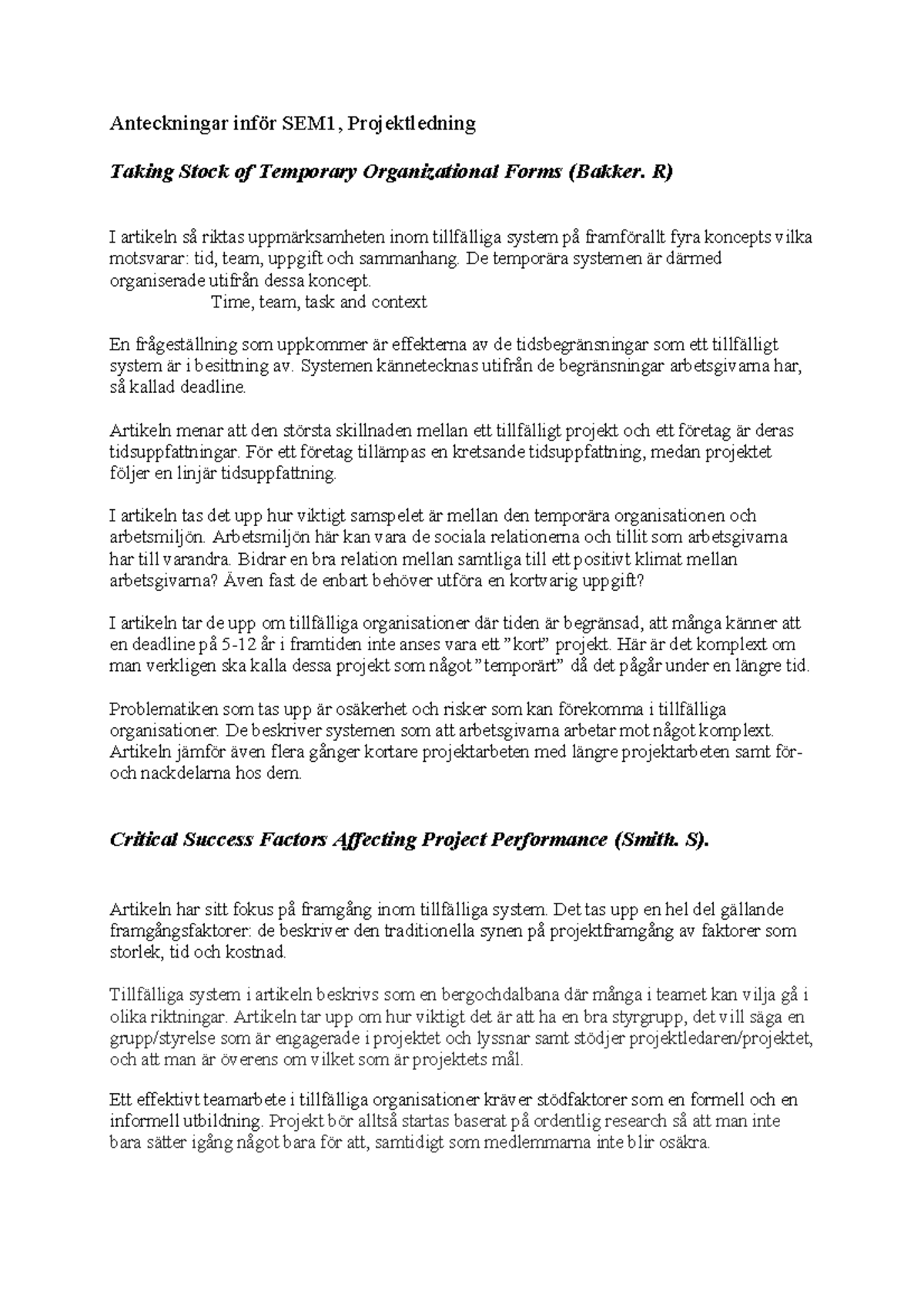 frågor och svar - Warning: TT: undefined function: 32 Anteckningar inför SEM1, Projektledning ...