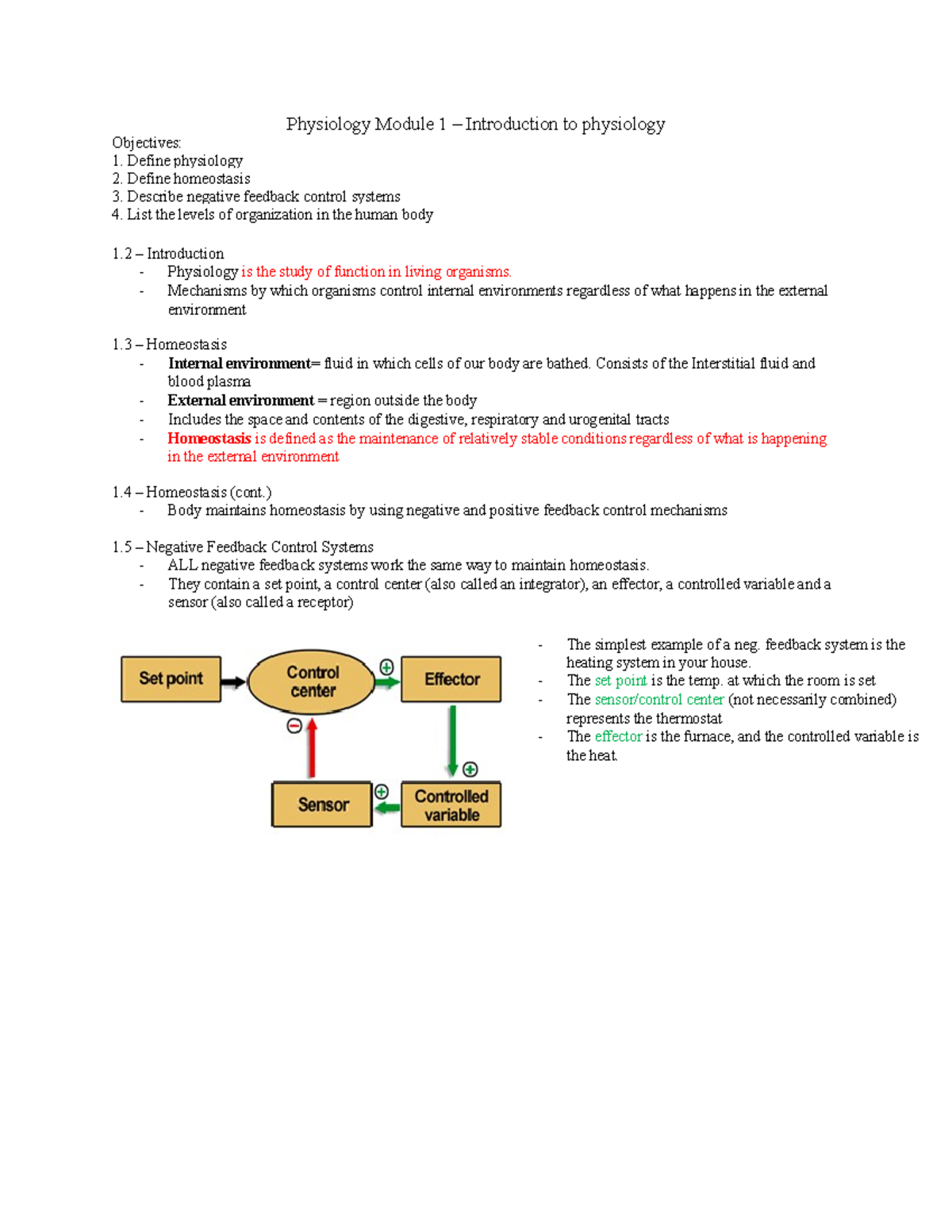 Physiology Module 1 - Mechanisms by which organisms control internal ...