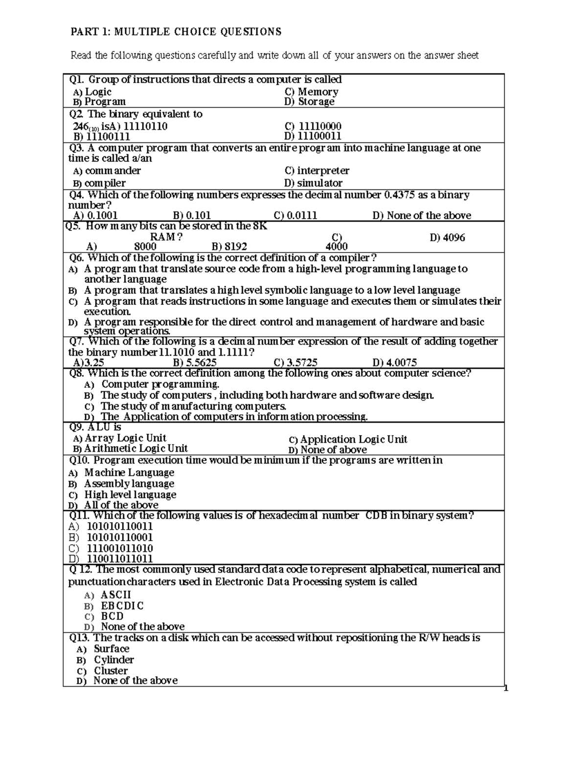 Sample-final-test - Sample for final test IT1016 Introduction to ...