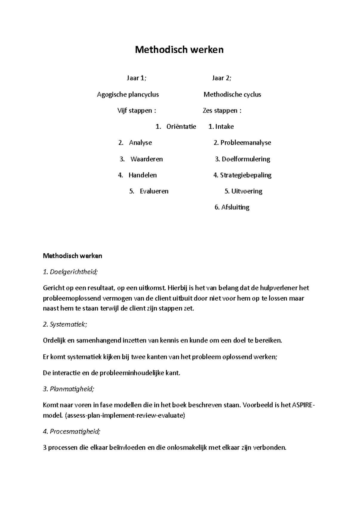 Methodisch werken werkcollege - Methodisch werken Jaar 1; Jaar 2 ...