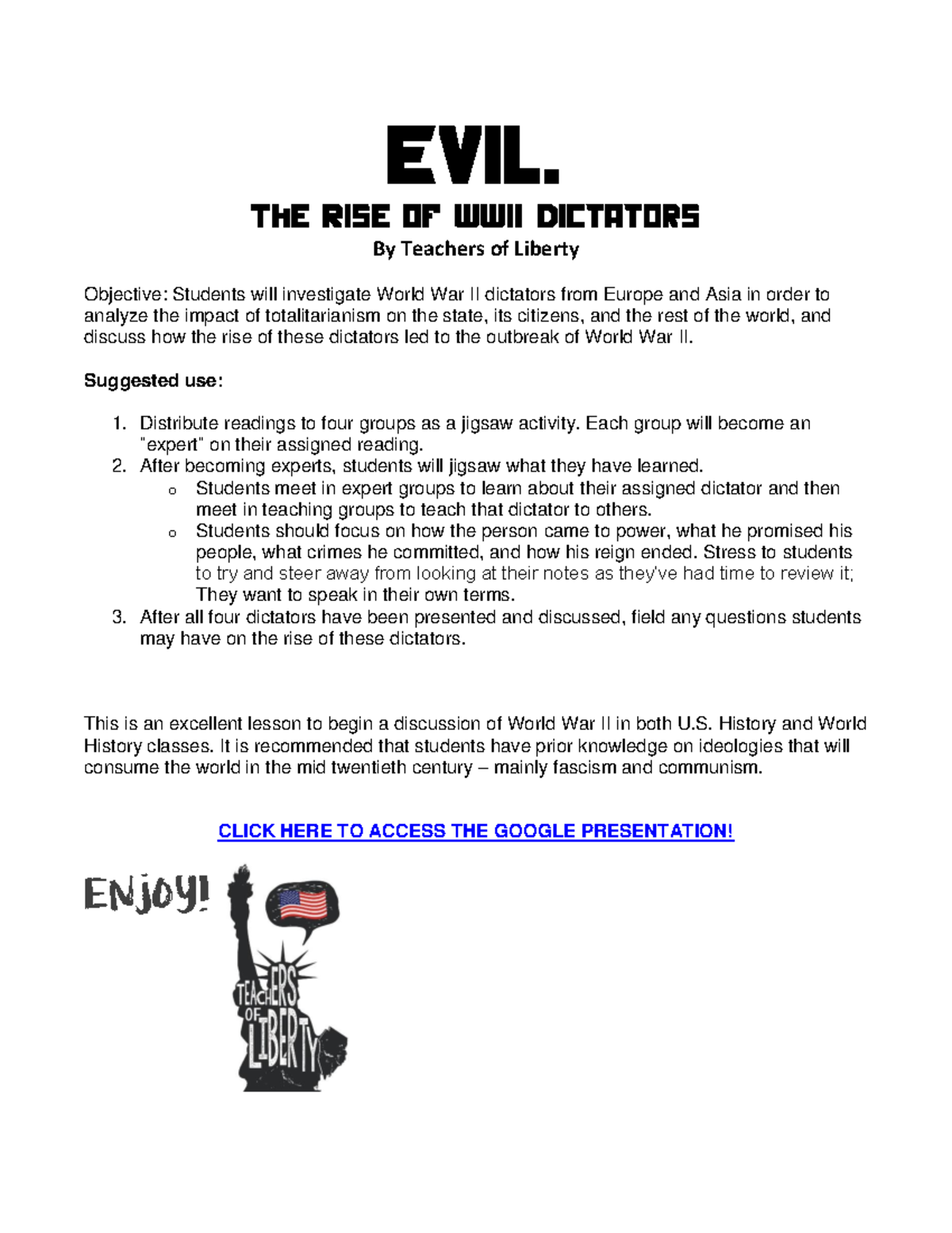 Evil WWII Dictators Lesson Resources - Evil. The Rise of WWII Dictators ...