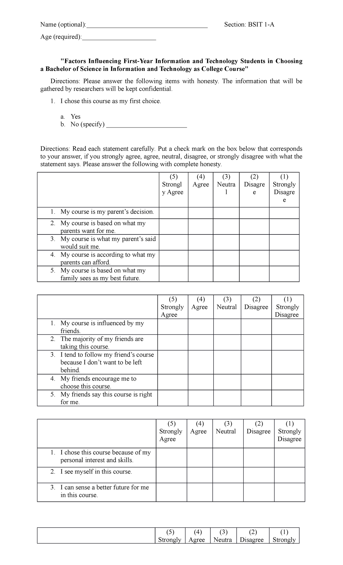 Questionnaires - do it - Name (optional ...