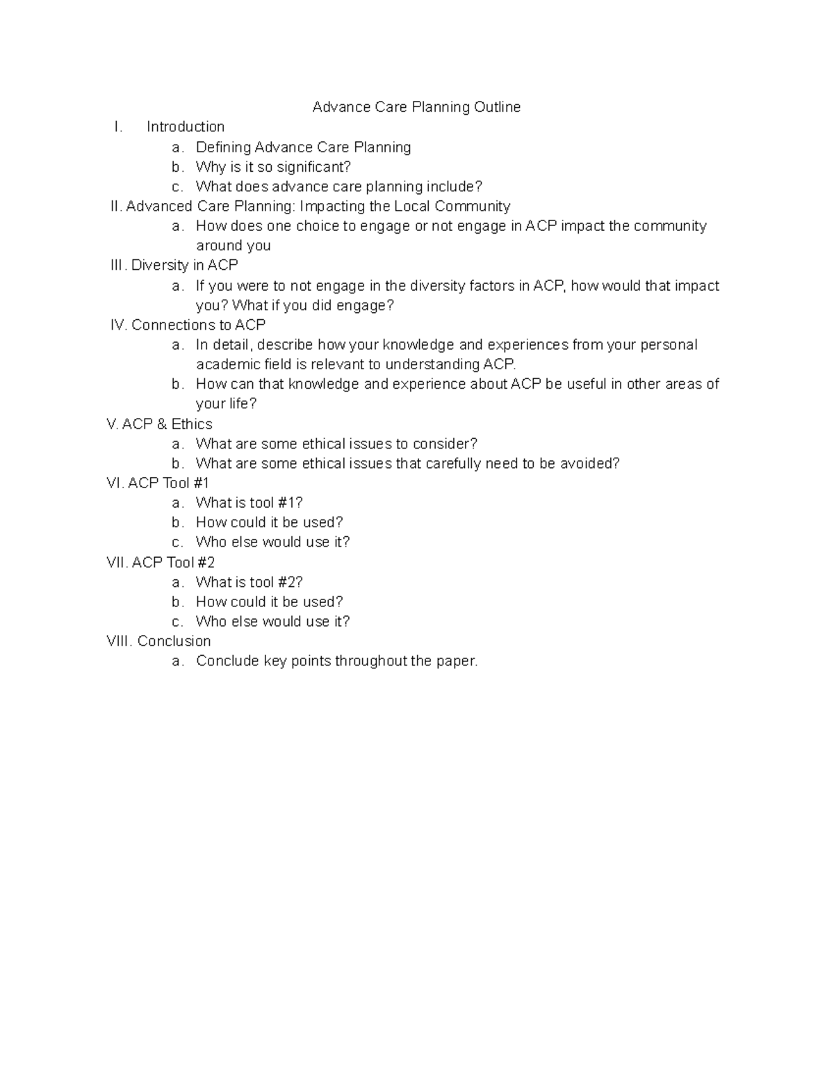 ACP Outline (Death and Dying) - Advance Care Planning Outline I ...