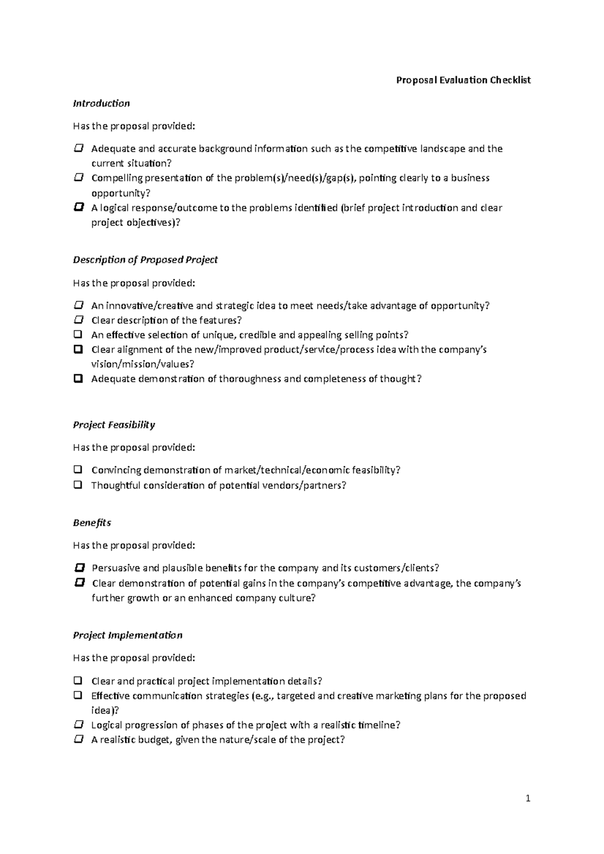Concept Proposal Evaluation Checklist - revised - Proposal Evaluation ...