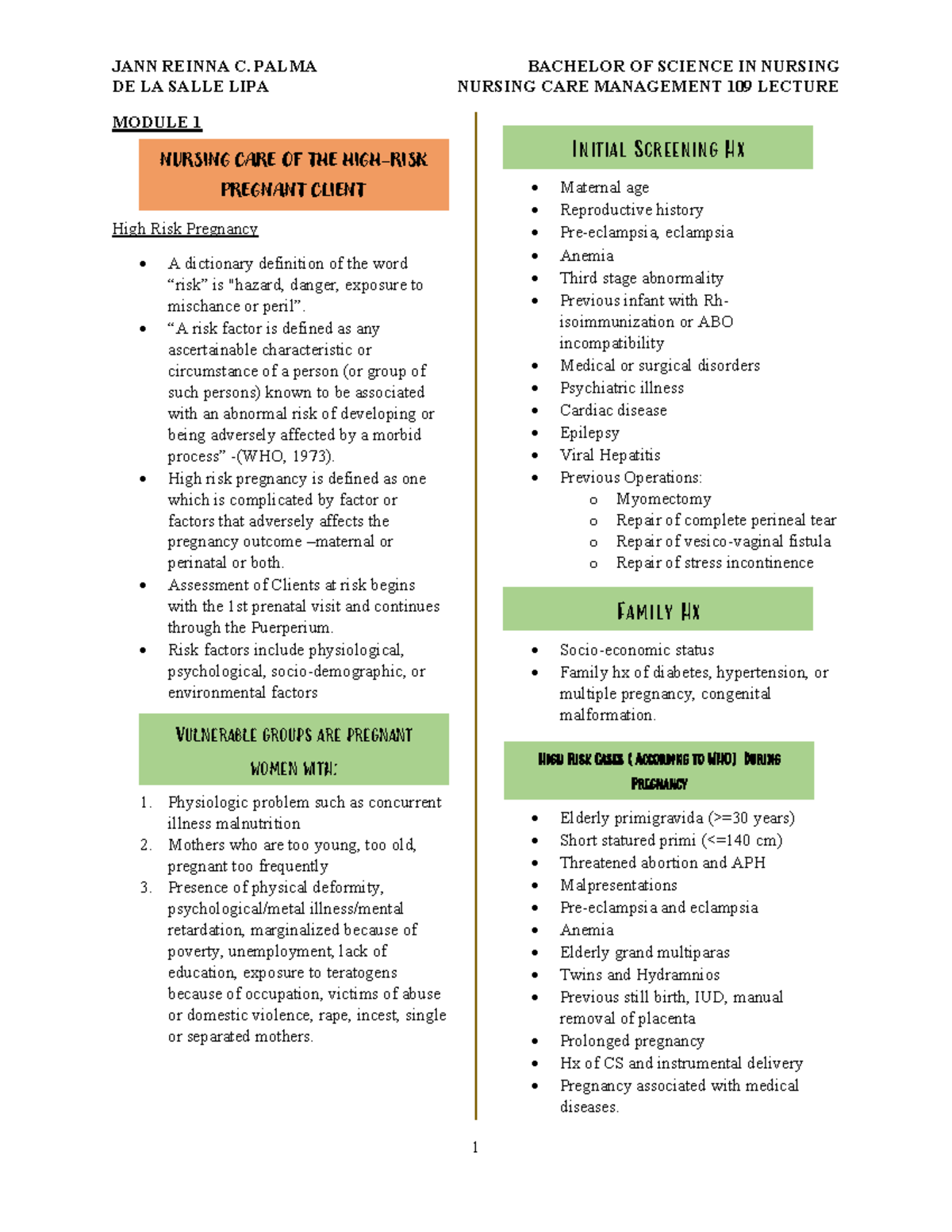 NCM 109 LEC Notes - DE LA SALLE LIPA NURSING CARE MANAGEMENT 109 ...