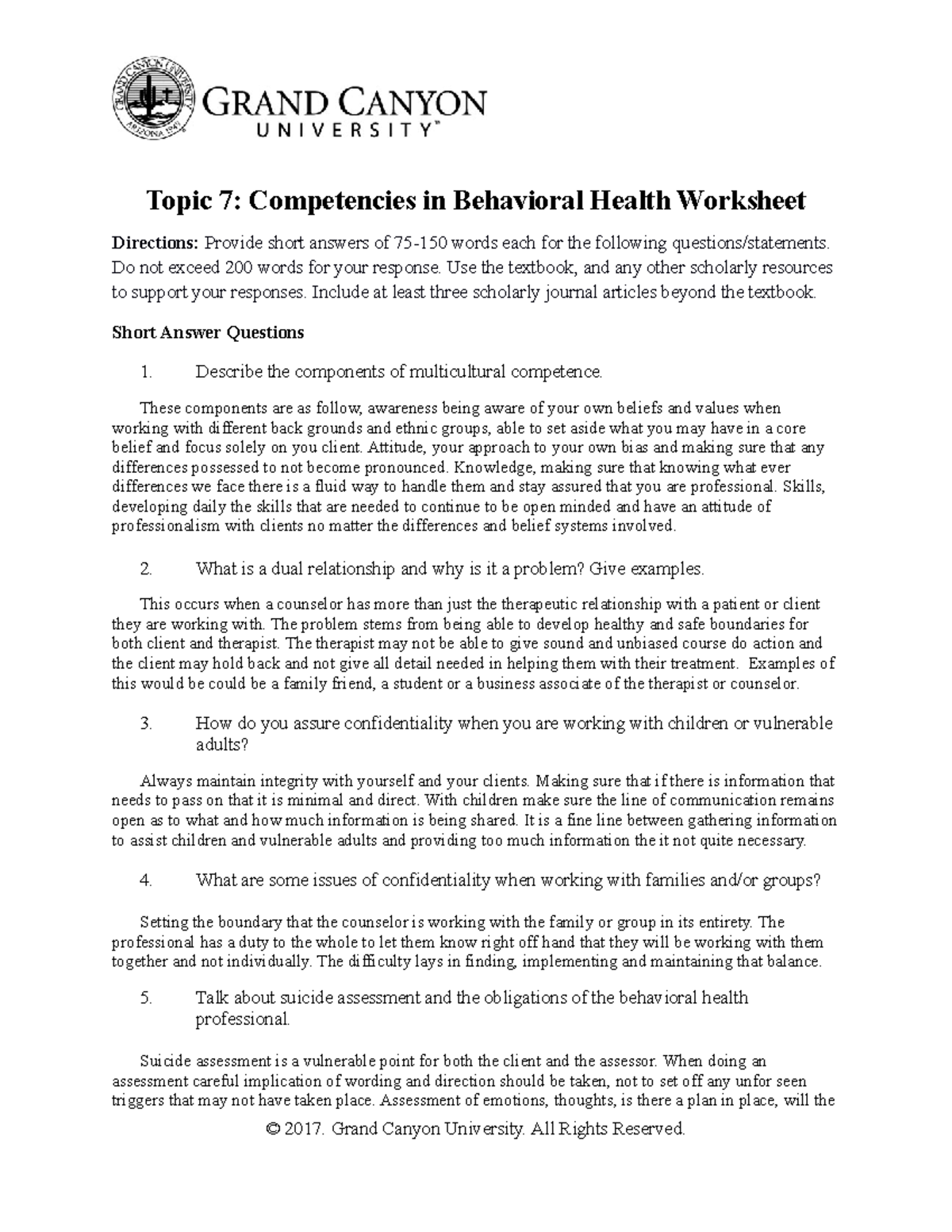 BHS 465 Competencies In Behavioral Health Worksheet - Topic 7 ...