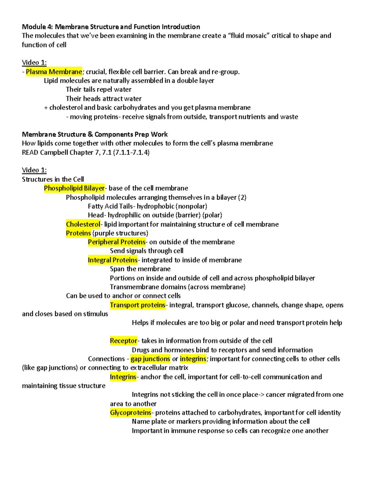 Module 4 Notes- Membrane Structure and Function - Can break and re ...