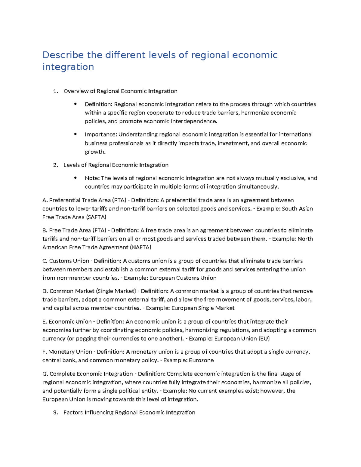 Chapter 9 Regional Economic Integration Study Notes - Describe the ...