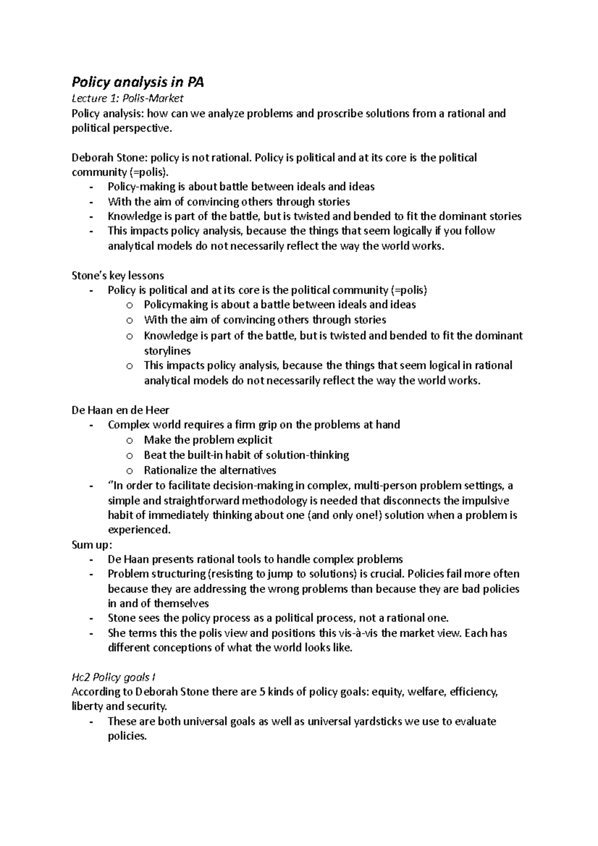 Policy analysis in PA - Policy analysis in PA Lecture 1: Polis-Market ...