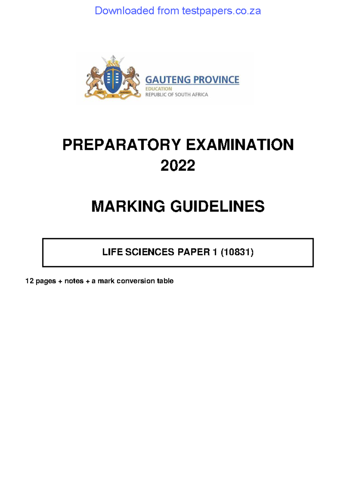 Gr12 Life Sciences P1 (English) SEP 2022 Possible Answers - PREPARATORY ...