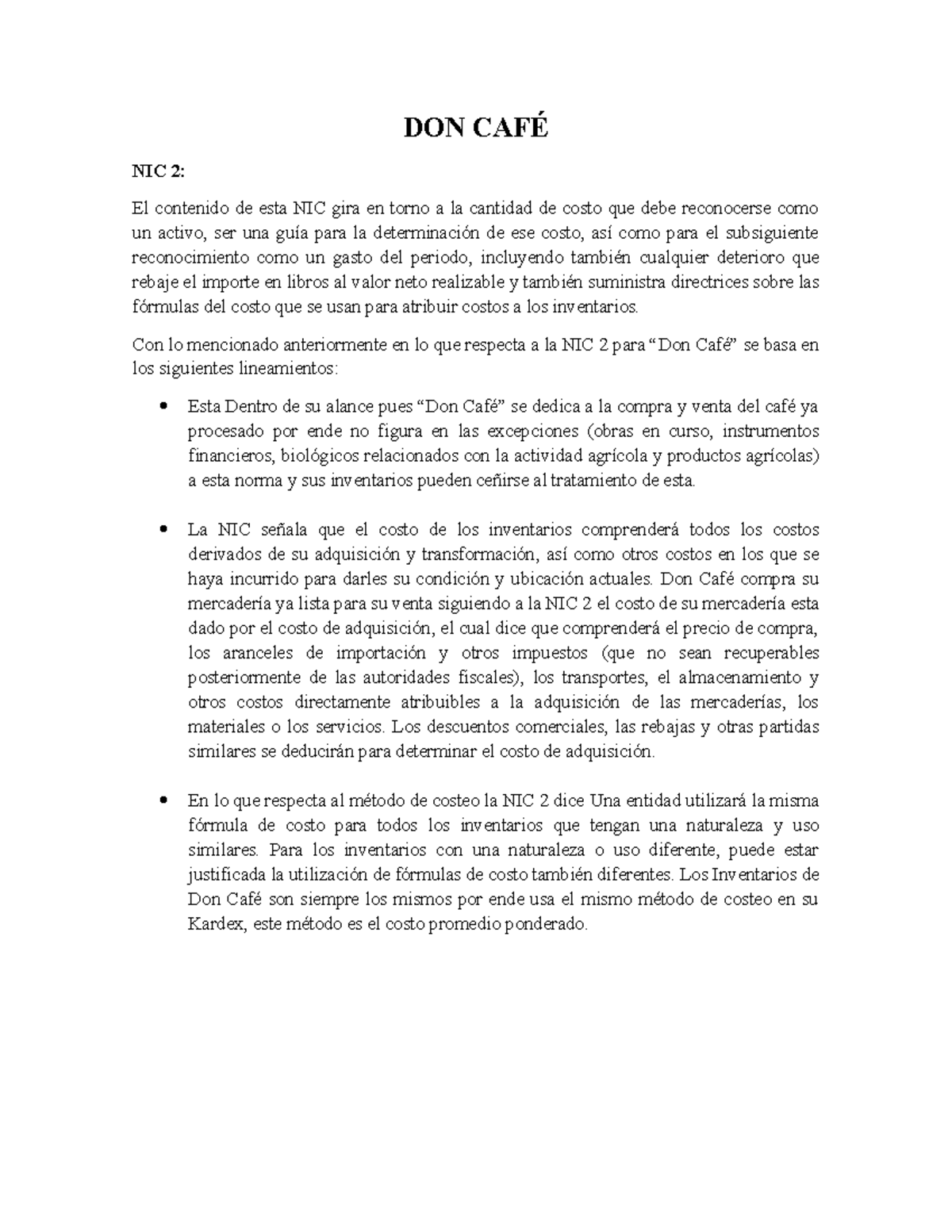 NIC 2 - NIC 2 DE EMPRESA DEDICADA A LA COMERCIALIZACIÓN DE CAFÉ - DON ...