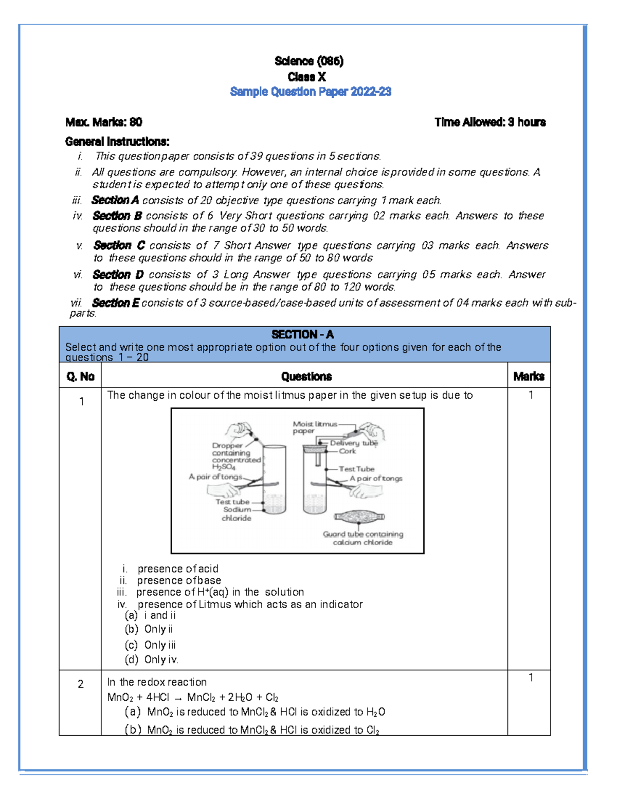 Basics Of Mathematics And Quantum Mechanics 3 - Science ( 086 ) Class X Sample Question Paper ...