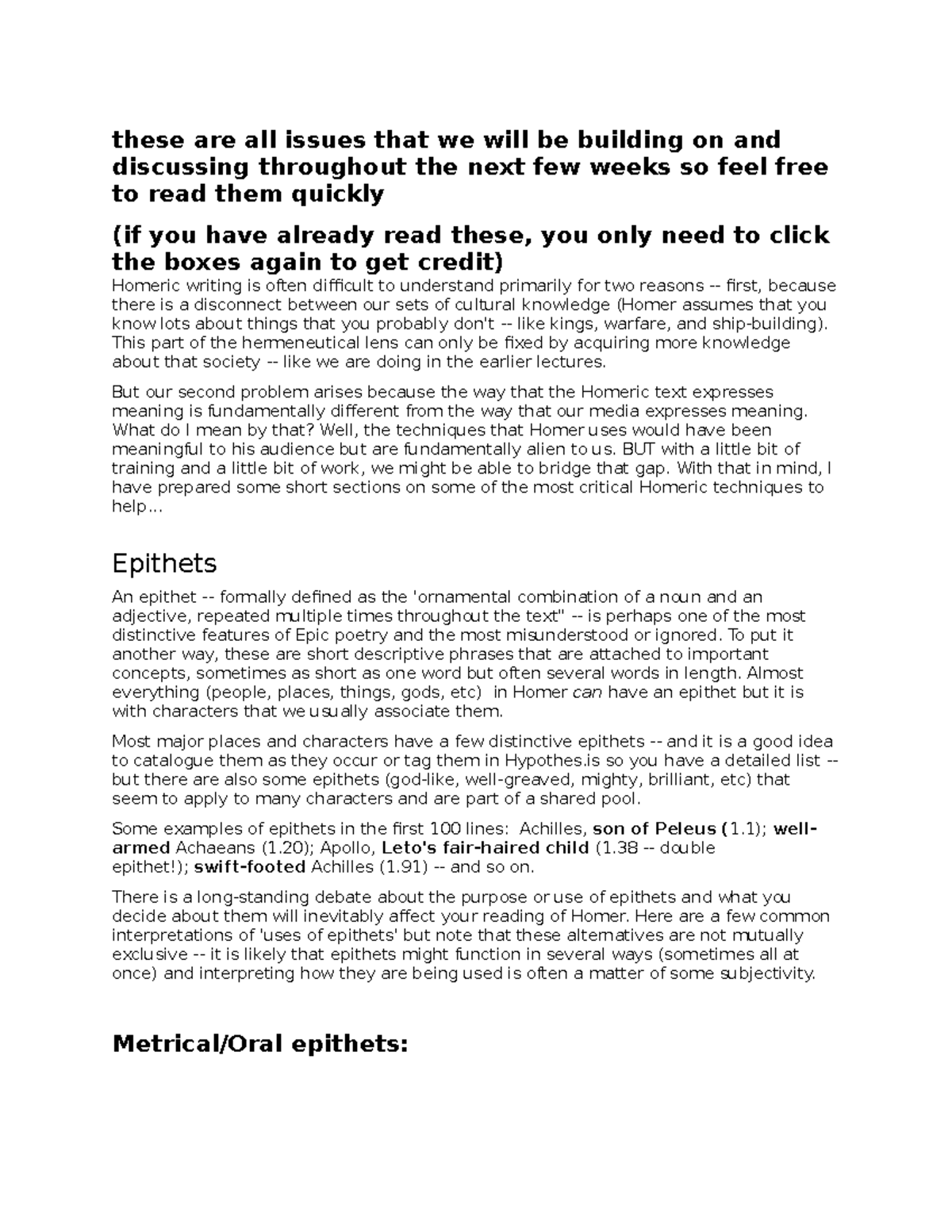 Epithets lesson 4 lect 2 - these are all issues that we will be ...