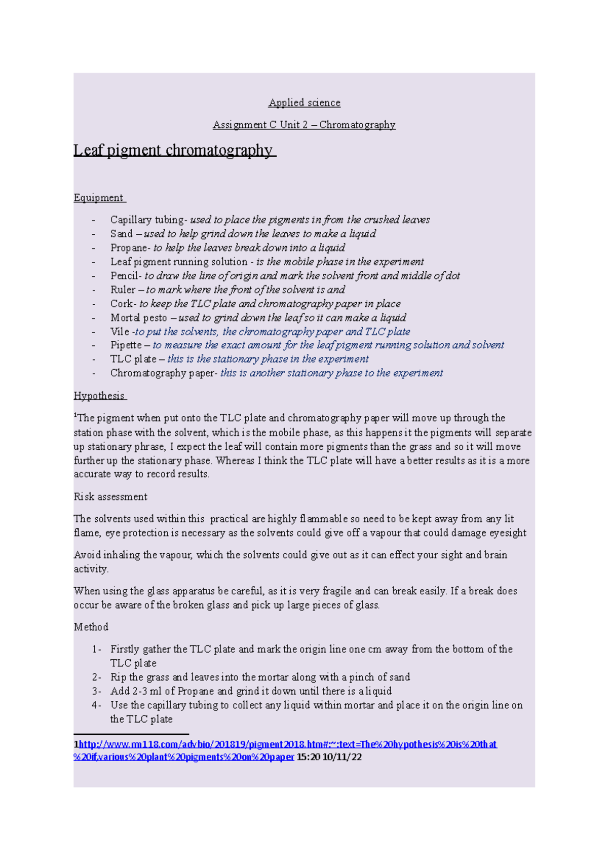 Assignment C Unit 2 Chromatography Applied Science Assignment C Unit