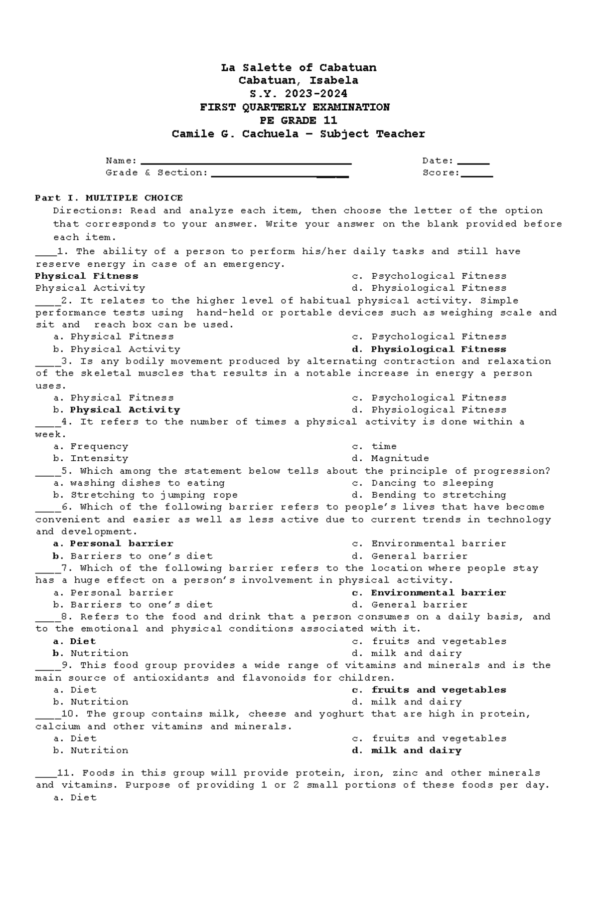 Grade 11 - dll - La Salette of Cabatuan Cabatuan, Isabela S. 202 3 -202 ...