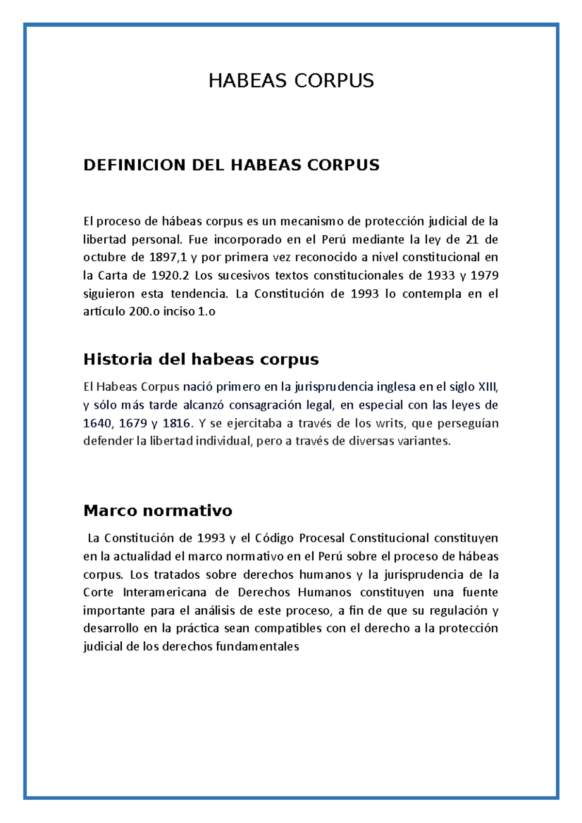 habeas corpus resumen - HABEAS CORPUS DEFINICION DEL HABEAS CORPUS El ...