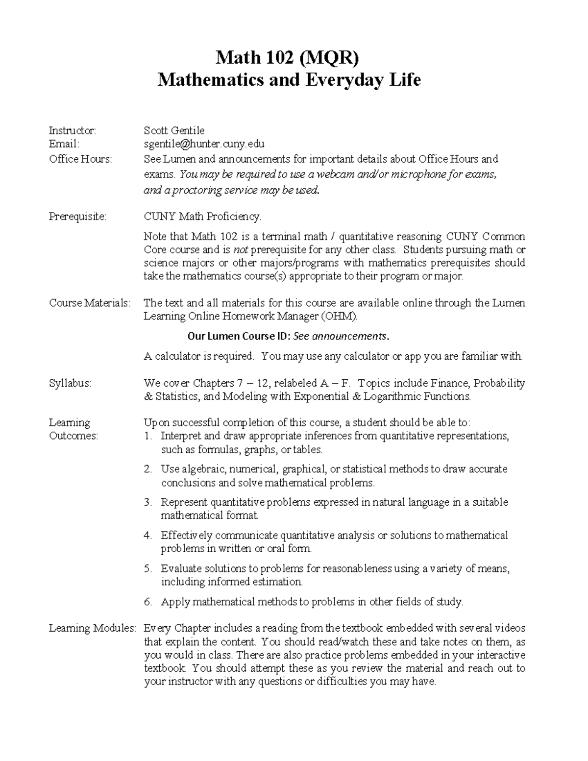 102Syllabus - Microbiology Course - Math 102 (MQR) Mathematics and ...