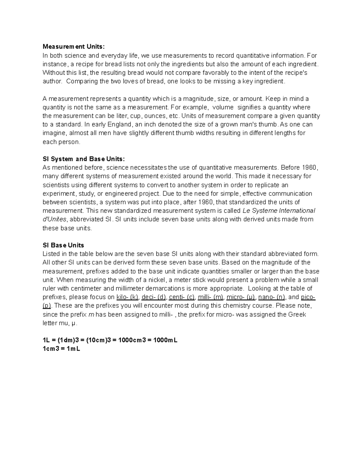 AP Chemistry Foundations Notes - Measurement Units: In both science and ...