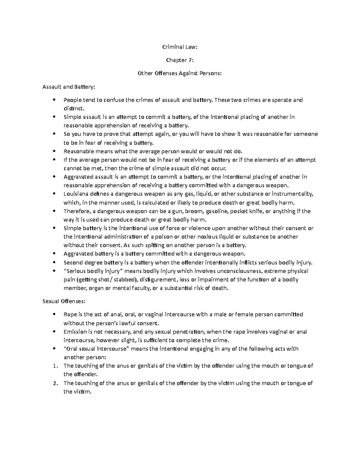 Criminal Law Chapt 7 Part 1 - Criminal Law: Chapter 7: Other Offenses ...