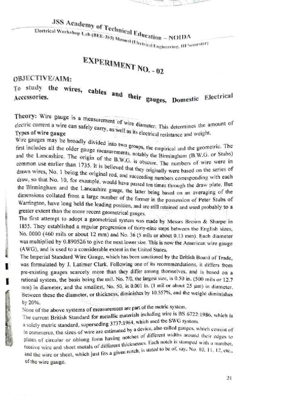 4th experiment - Electrical Workshop Academy of Technical JSS Lab Manual (Electrical Education ...