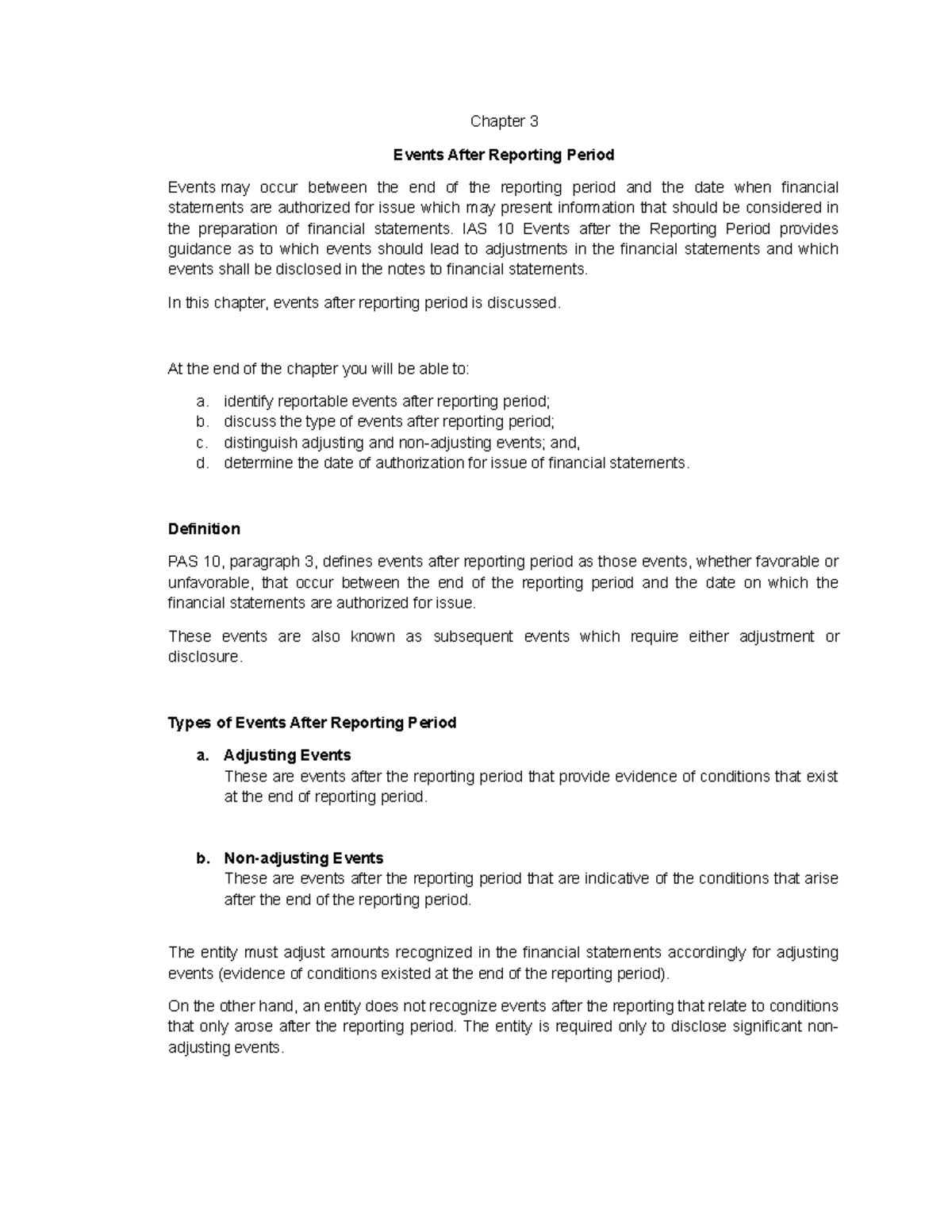 Chapter 3 Events After Reporting Period - Copy - Chapter 3 Events After ...