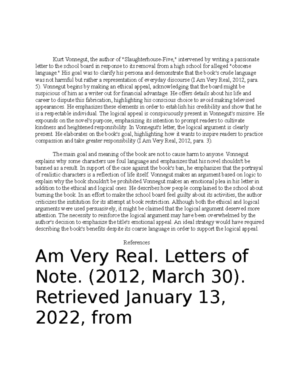 Discussion Thread Rhetorical Analysis - Kurt Vonnegut, the author of ...