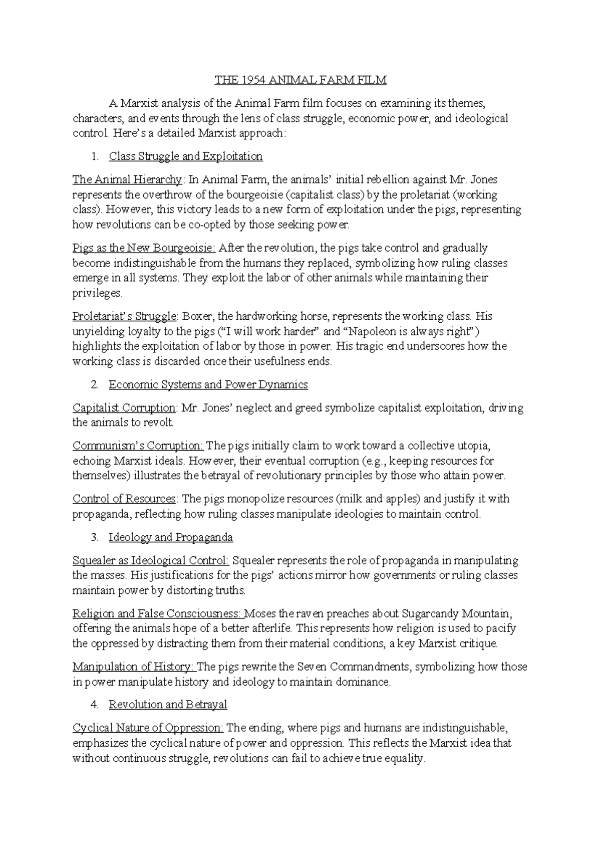 Dechos 2 - Marxist - THE 1954 ANIMAL FARM FILM A Marxist analysis of ...