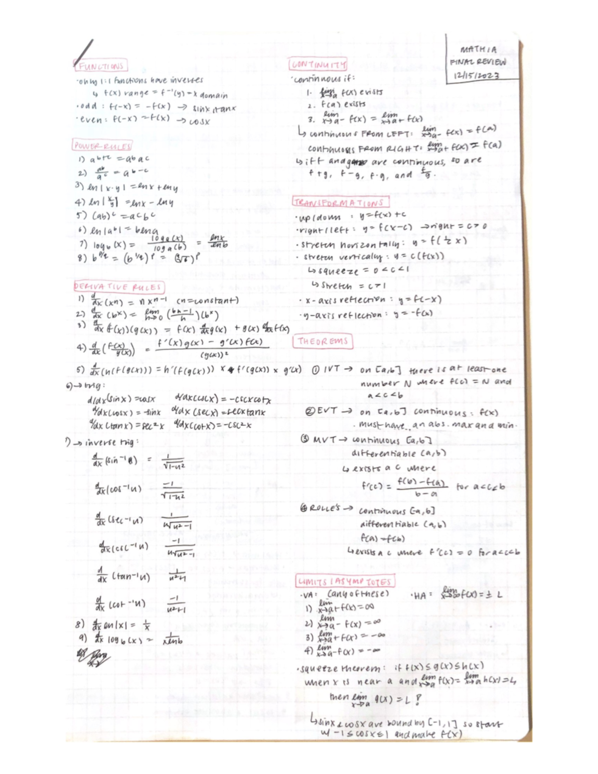 MATH 1A final review - MATH 1A - Studocu