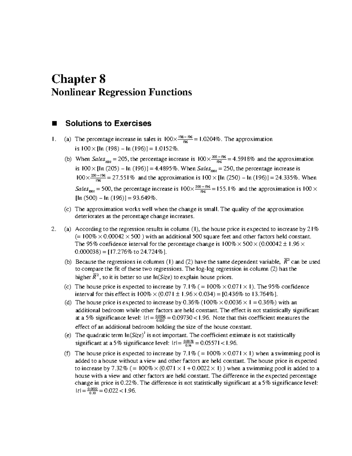 Ee sw8ch08 - tutorial answer for wk5 - Chapter 8 Nonlinear Regression Functions Solutions to ...