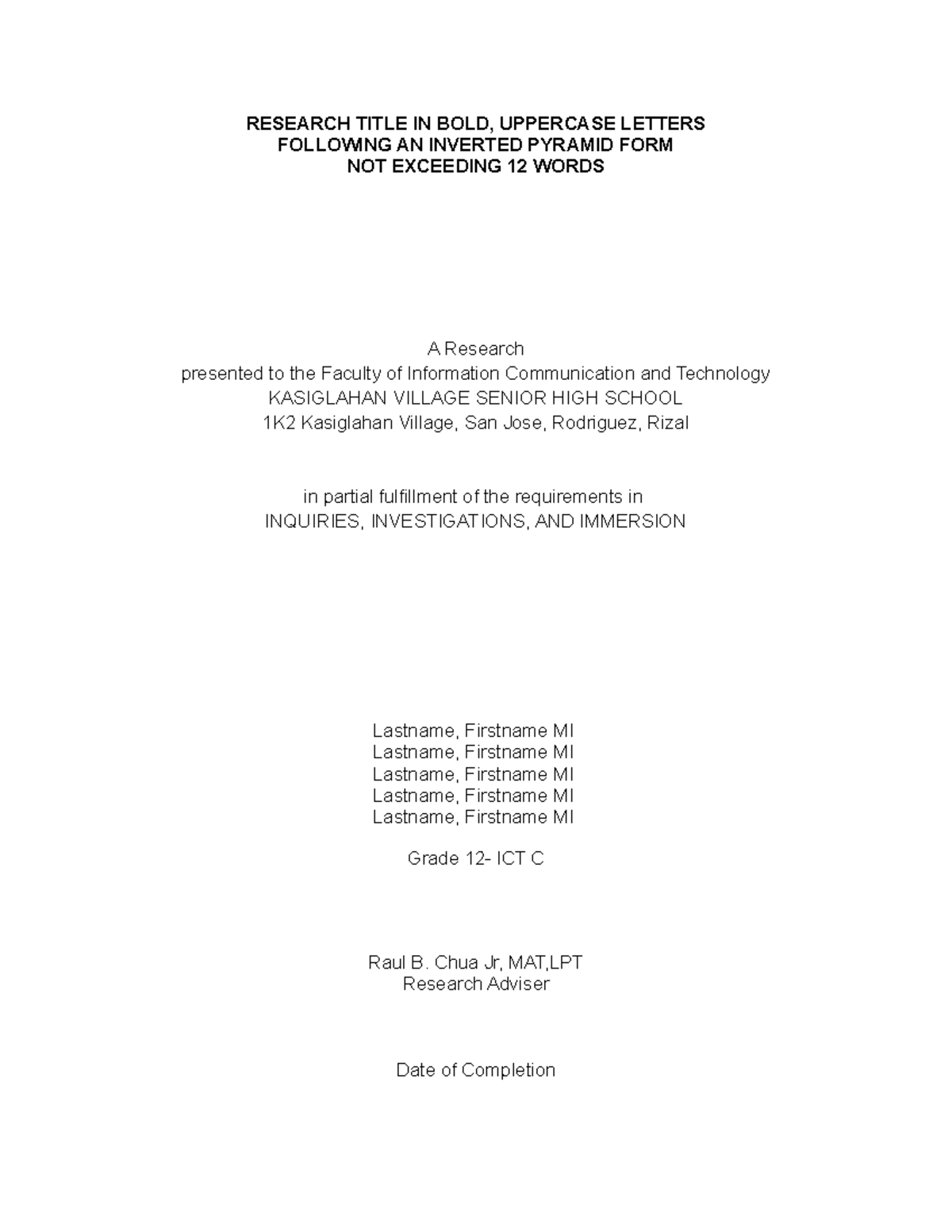 3Is- Format - RESEARCH TITLE IN BOLD, UPPERCASE LETTERS FOLLOWING AN ...