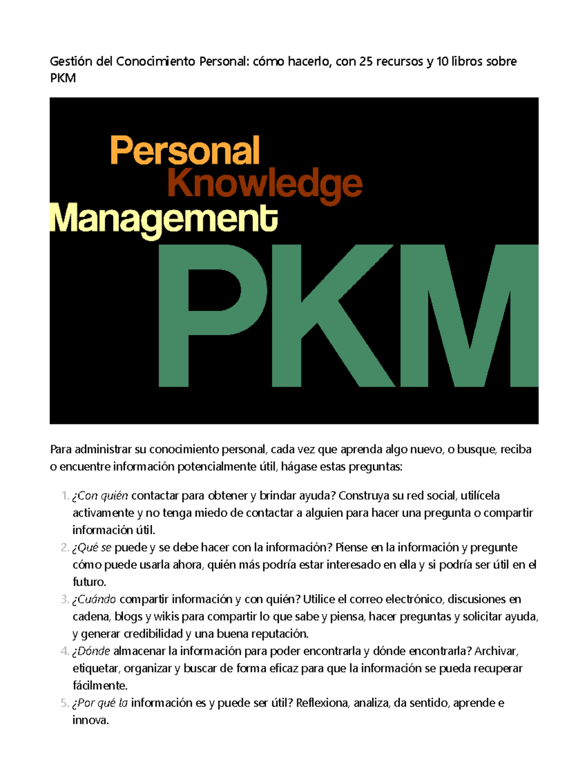 Gestión del Conocimiento Personal - cómo hacerlo, con 25 recursos y 10 ...