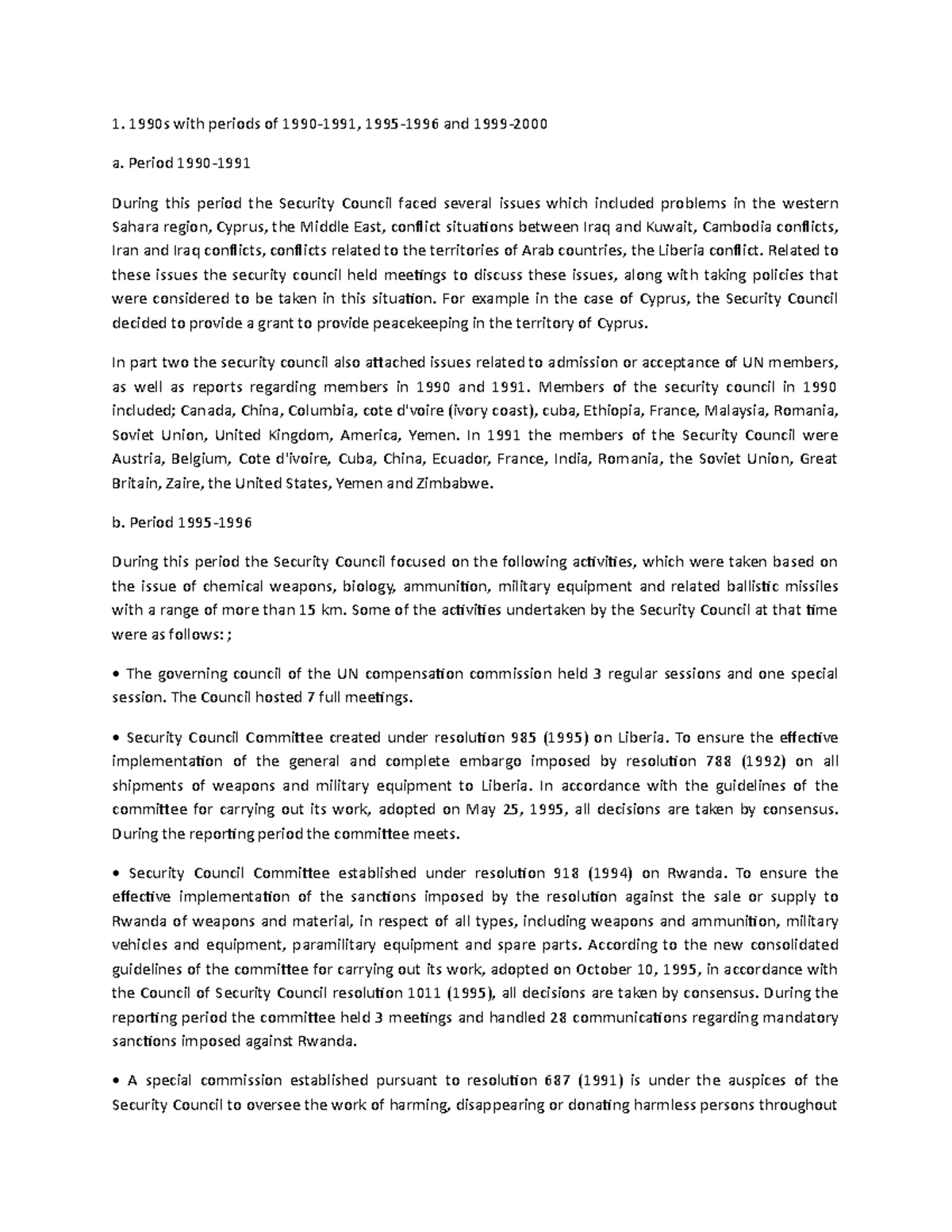 Periode of UN report - 1990s with periods of 1990-1991, 1995-1996 and ...