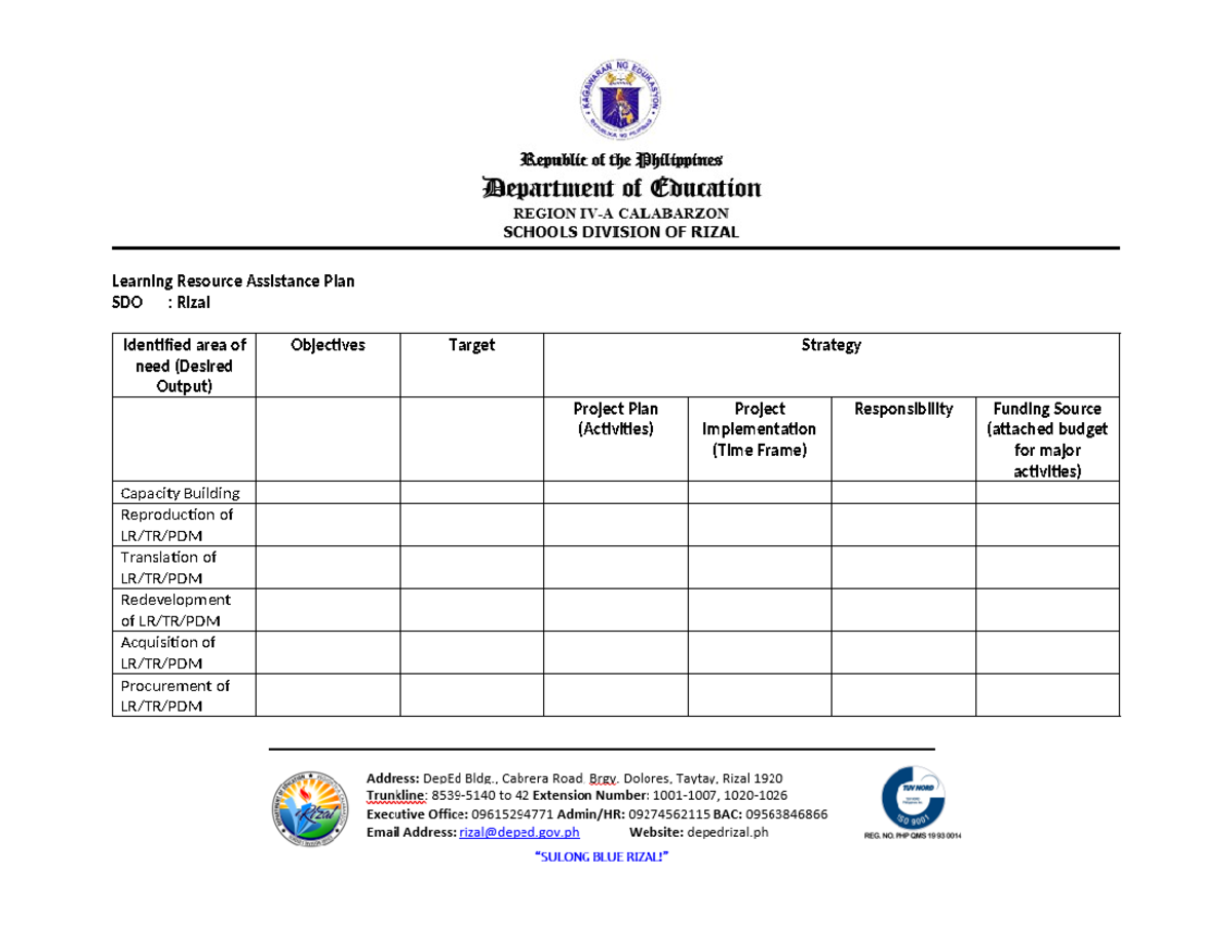 Learning Resource Technical Assistance Plan - Education - Learning ...