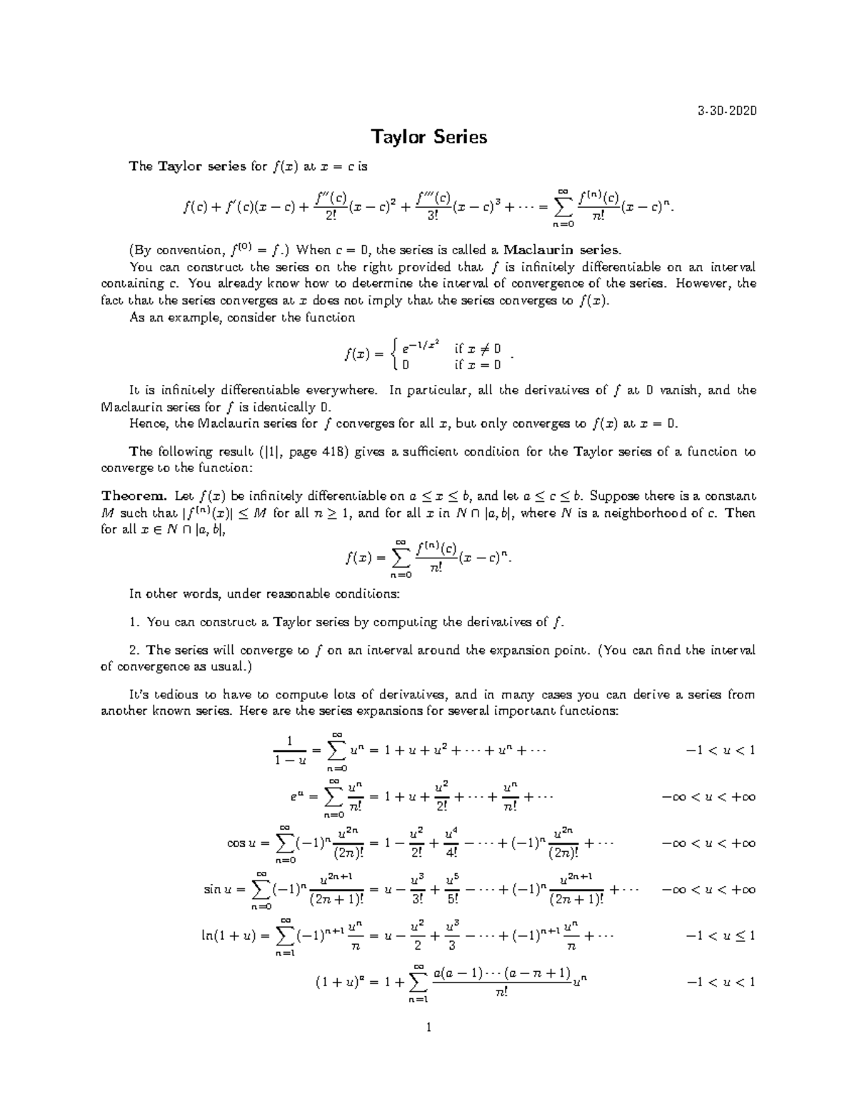 Taylor-series - Taylor-series - 3-30- Taylor Series The Taylor series ...