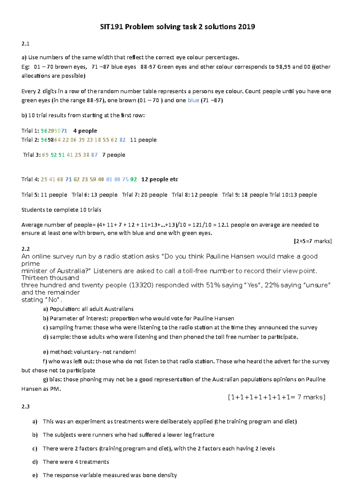 Assignment 2 solutions tr1 19 - SIT191 Problem solving task 2 solutions ...