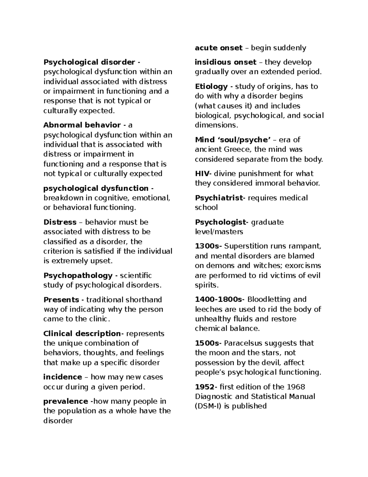 Ch1notes - chapter 1 abnormal psychology - Psychological disorder ...
